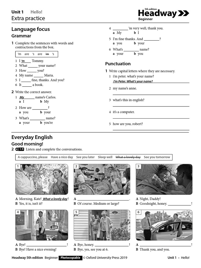 Headway 5e Beginner Extra Practice Worksheets | PDF