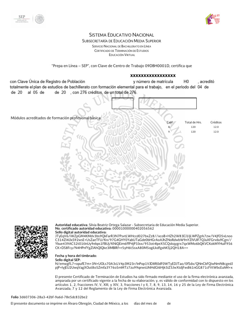 CERTIFICADO Bachillerato | PDF