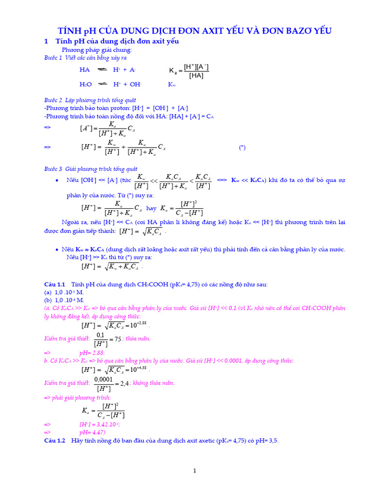 02 Tinh PH Cua Dung Dich Don Axit Yeu Don Bazo Yeu | PDF