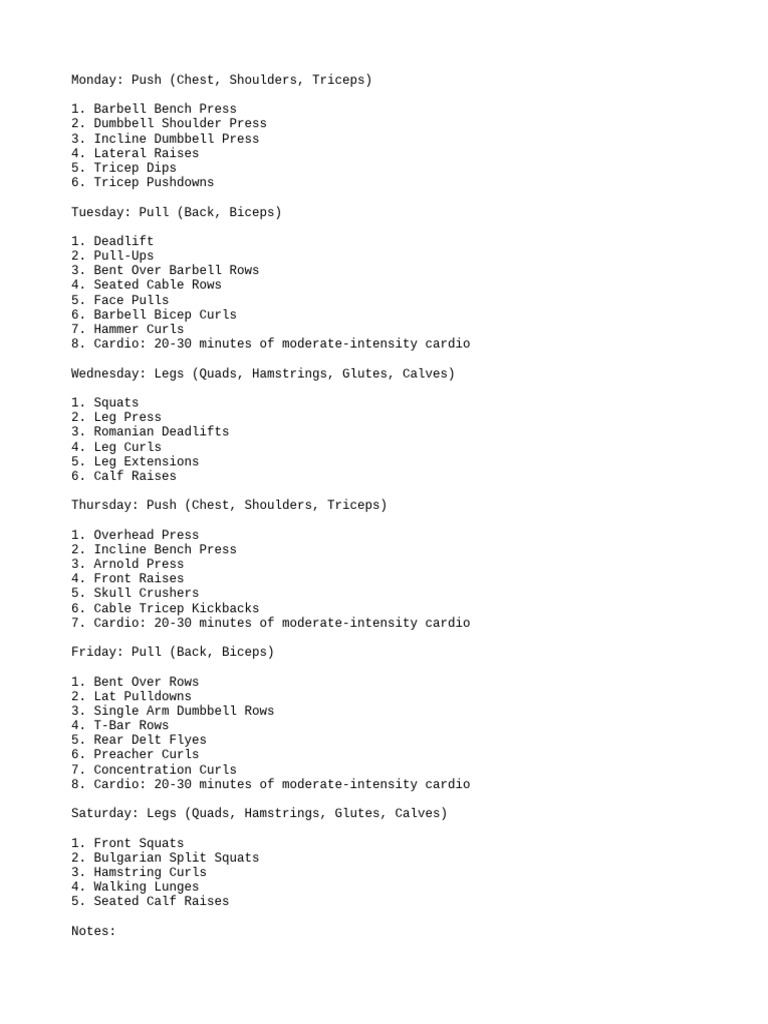 Weekly Workout Routine Plan | PDF | Wellness