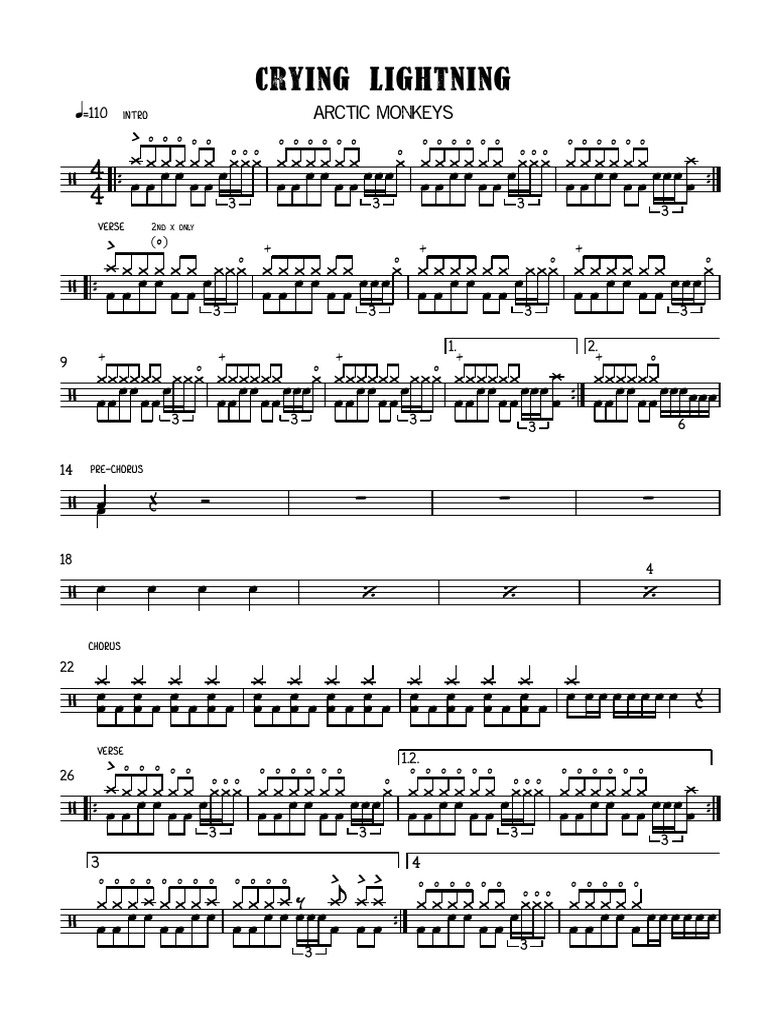 Crying Lightning - Arctic Monkeys (Drum Transcription) | PDF