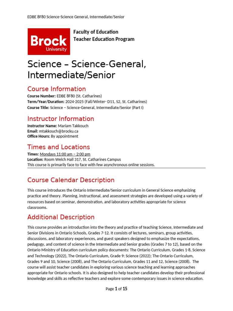 EDBE 8F80 General Science - Course Outline 24 - 25 | PDF