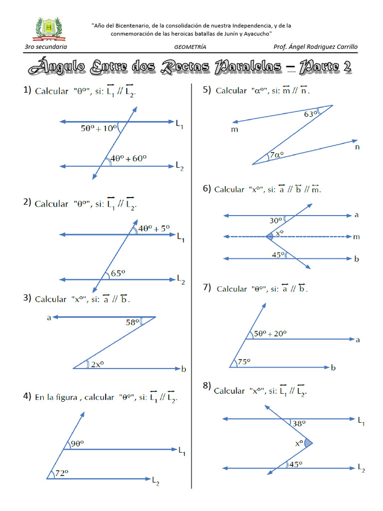 Ángulos Entre Dos Rectas Paralelas 2da Parte 3s | PDF