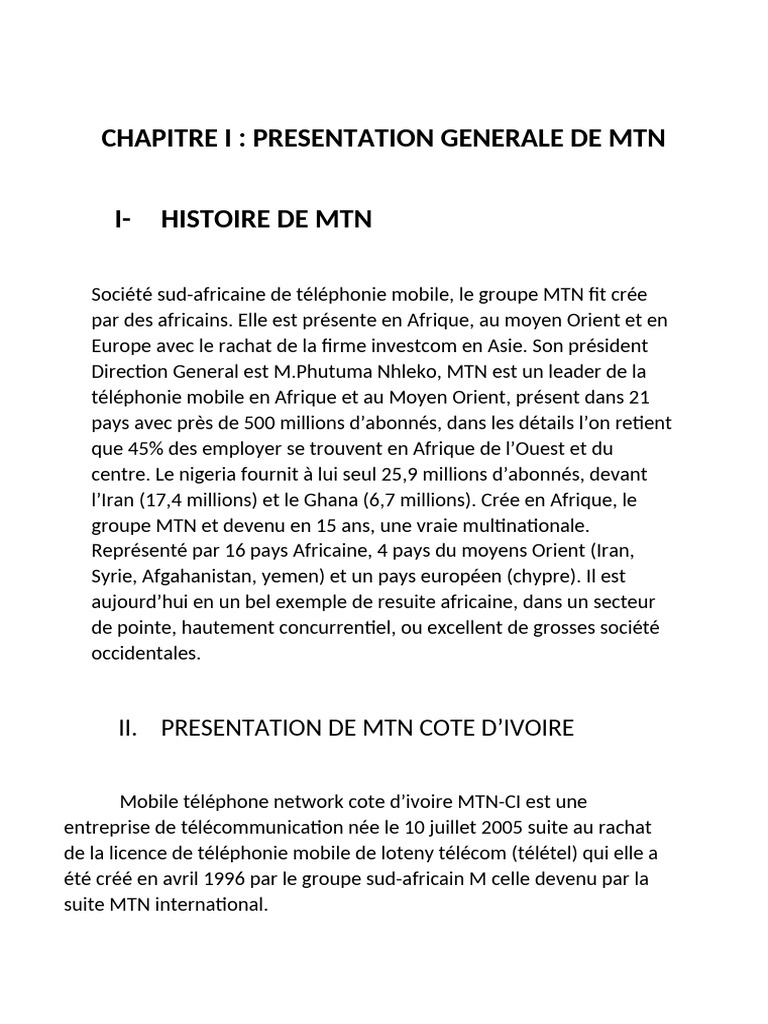 RAPPORT de MTN | PDF