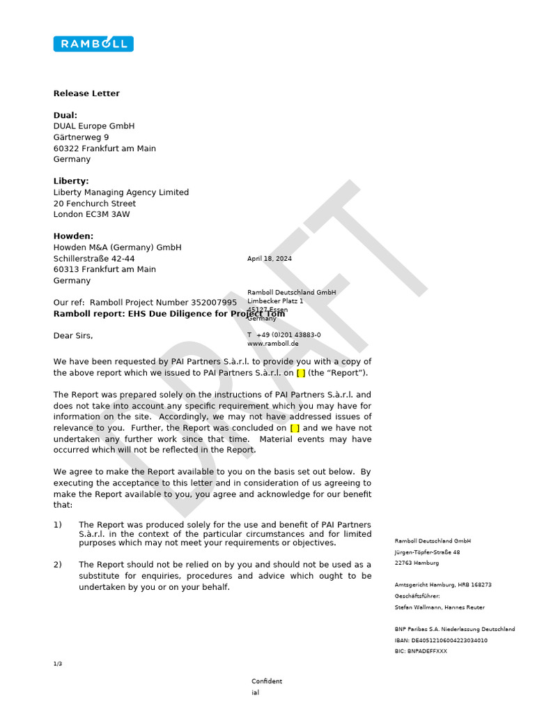 Ramboll Project Tom Release Letter SENT | PDF