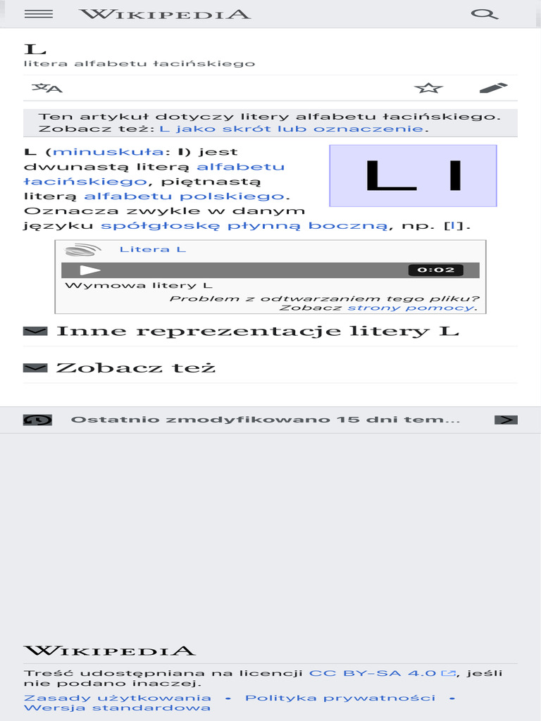L - Wikipedia, Wolna Encyklopedia | PDF
