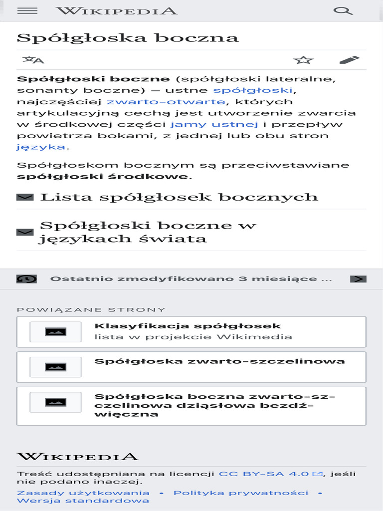 Spółgłoska Boczna - Wikipedia, Wolna Encyklopedia | PDF
