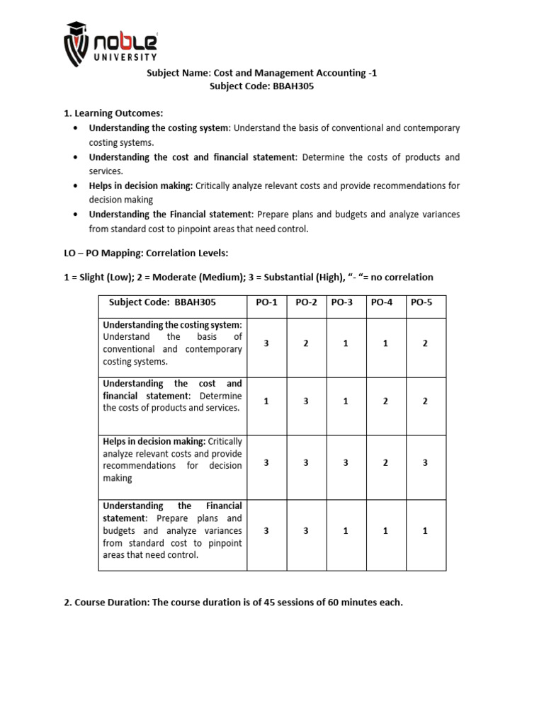Cost and Management Accounting (Syllabus) | PDF