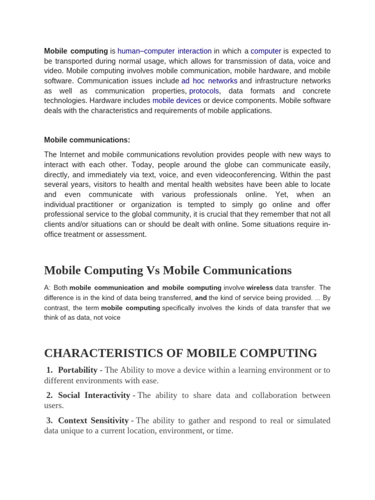 1.1 Mobile Computing Definition Characteristics | PDF