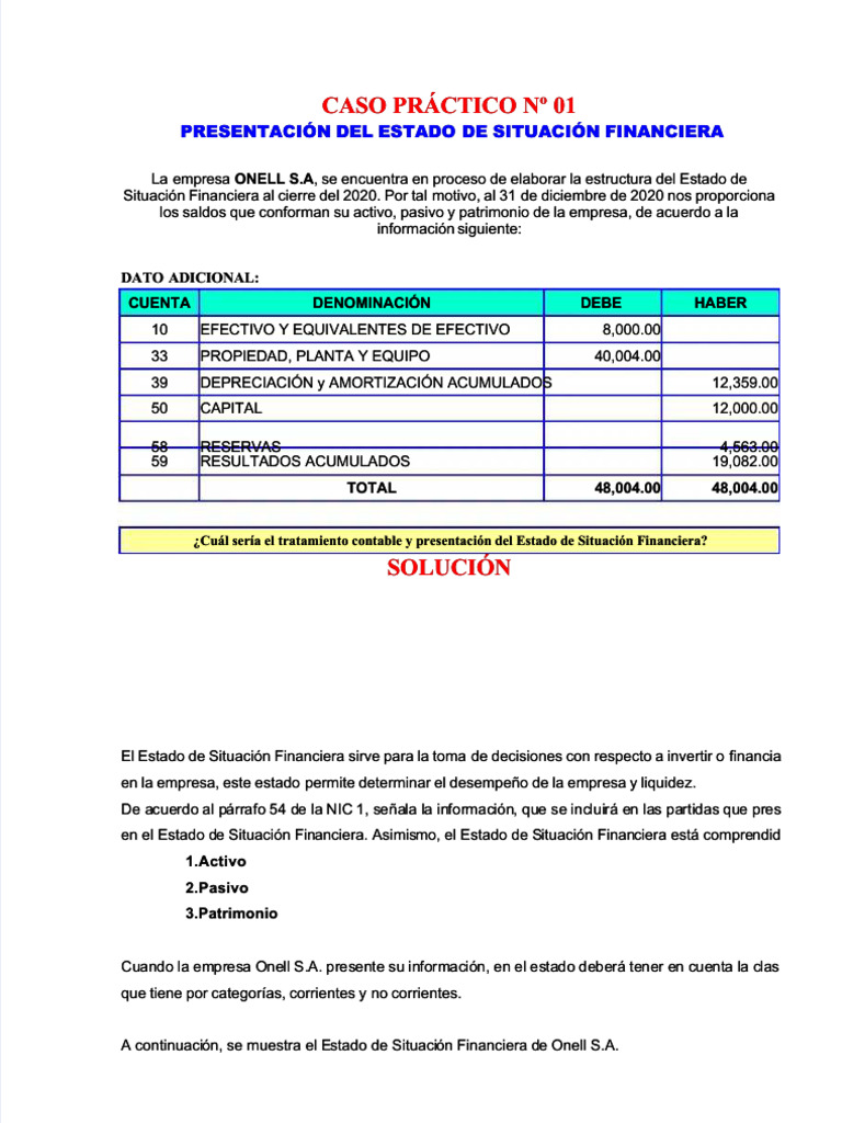 PDF Alumno Caso Practico Estado de Situacion Financiera - Compress | PDF