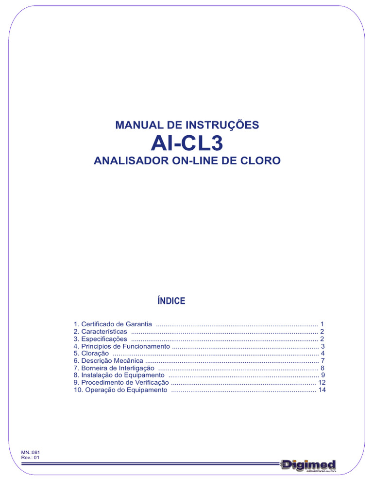 Analisador CLORO - DIgmed AI-CL3 | PDF