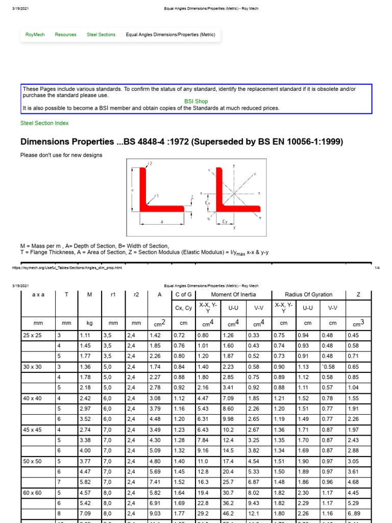 Equal Angles Dimensions - Properties (Metric) | PDF
