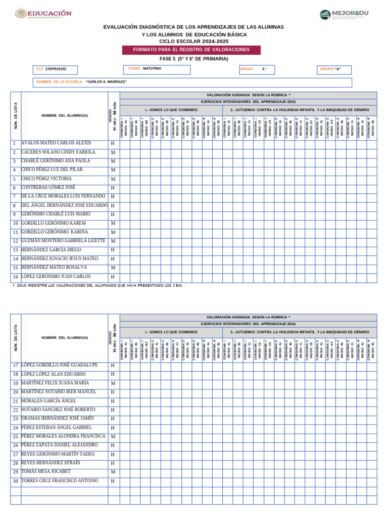 Formato para El Registro de Valoraciones en Word | PDF