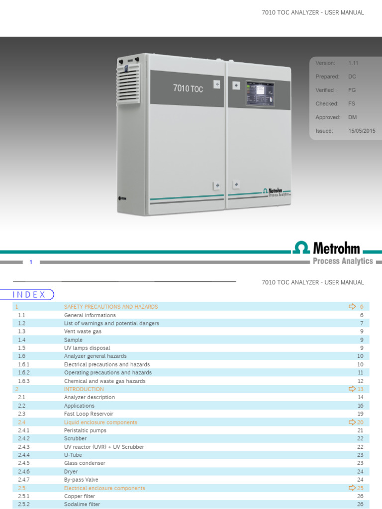 Metromh 7010 TOC ANALYZER USER MANUAL 1.11 | PDF