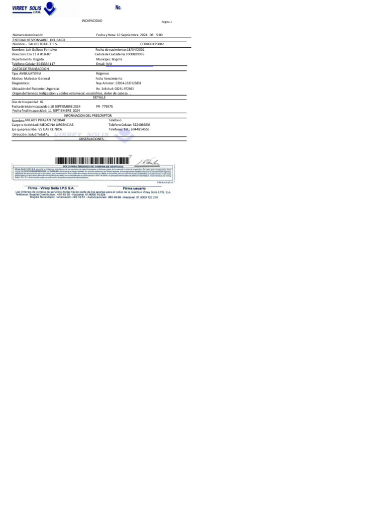 Salud Total Incapacidad | PDF