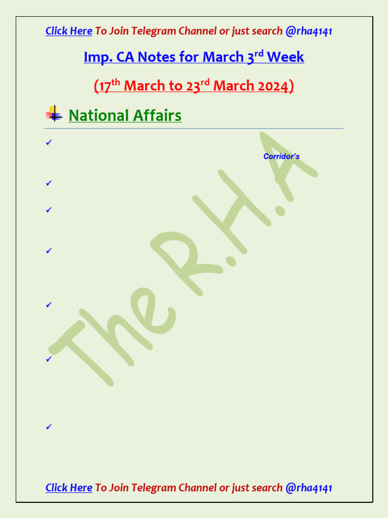 March 2024 3rd Week Complete Notes (Prepared by RHA) | PDF