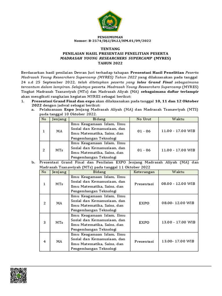 Pengumuman Grand Final Expo MYRES 2022 01102022 | PDF