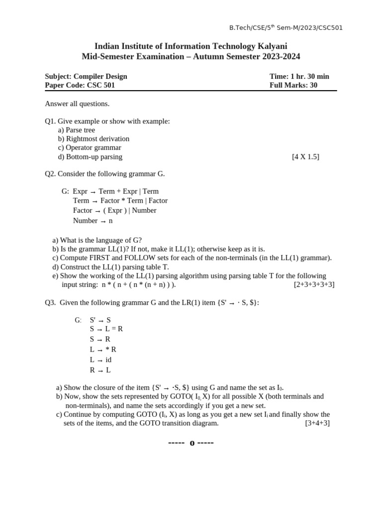 CSC_501_MidSem_Autumn_2023-2024_Compiler Design | PDF CSC_501_MidSem_Autumn_2023-2024_Compiler Design | PDF