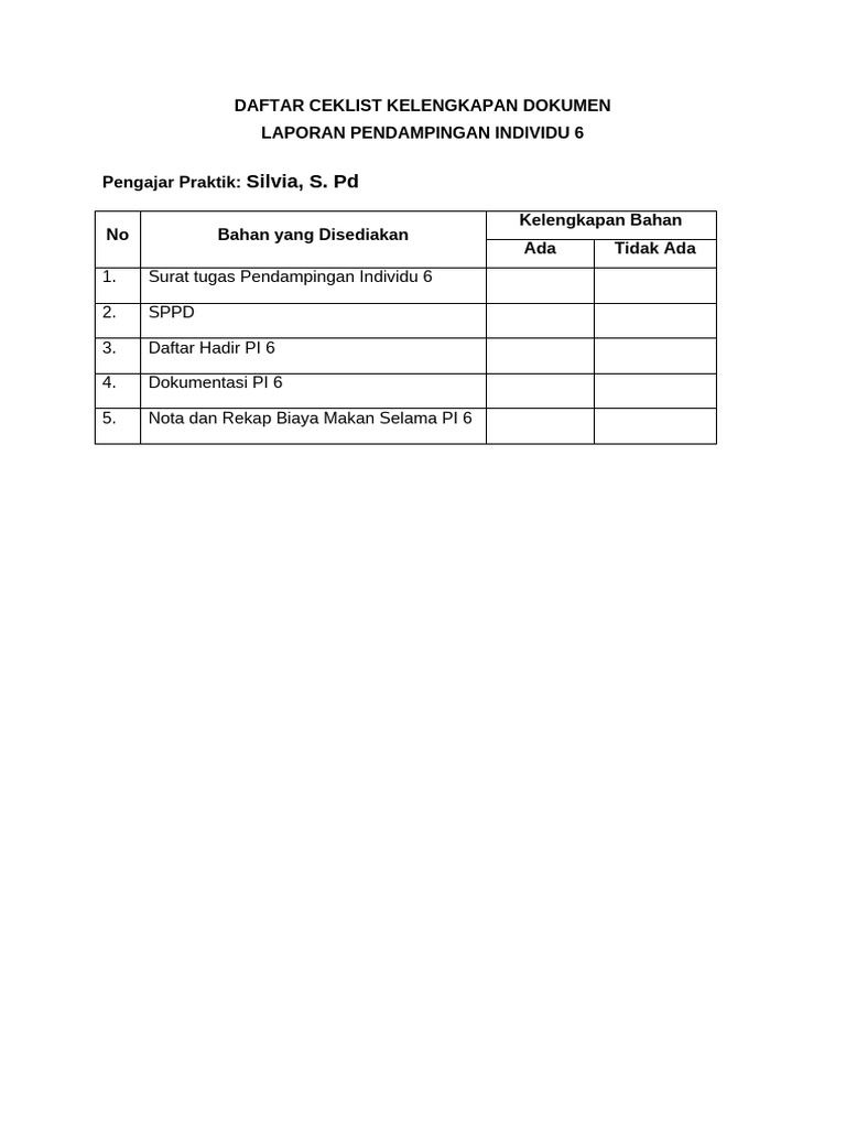 Daftar Ceklist Kelengkapan Dokumen | PDF