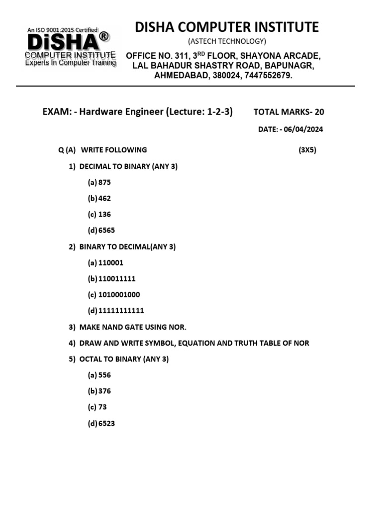 Hardware Exam-3 | PDF
