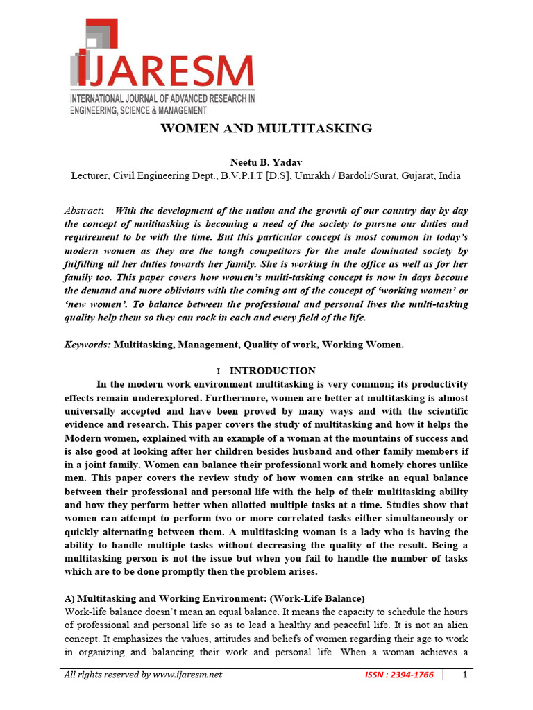 Women and Multitasking | PDF | Psychology | Career & Growth