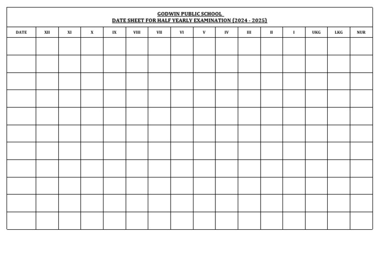 Date Sheet For Half Yearly Examination 2024-25 | PDF