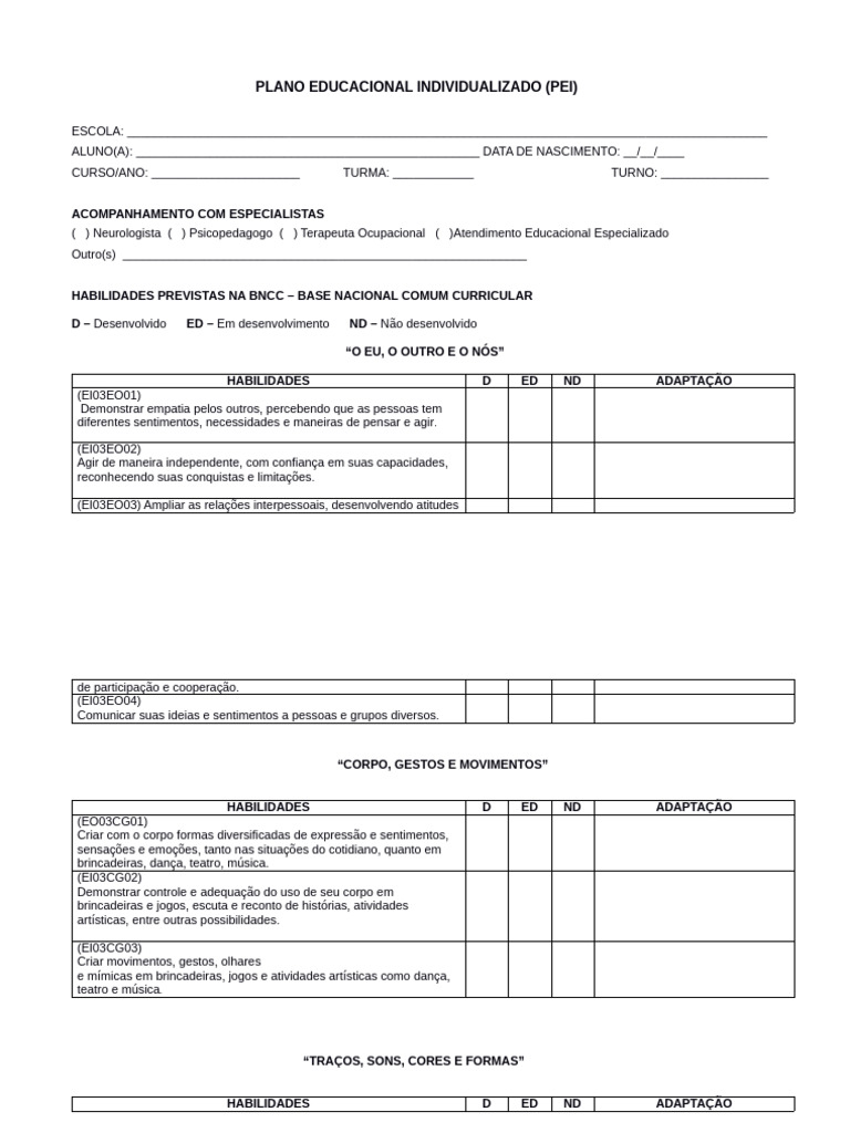 Plano Educacional Individualizado (Pei) : Acompanhamento Com ...