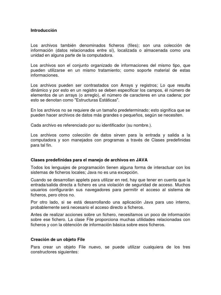 Clases As para El Manejo de Archivos en JAVA | Descargar gratis PDF | Archivo de computadora ...