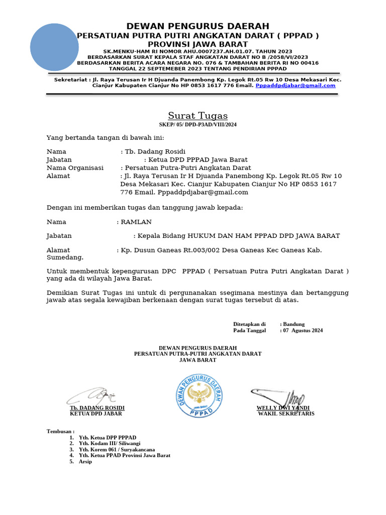 Surat Tugas PPPAD DPD 2024 | PDF