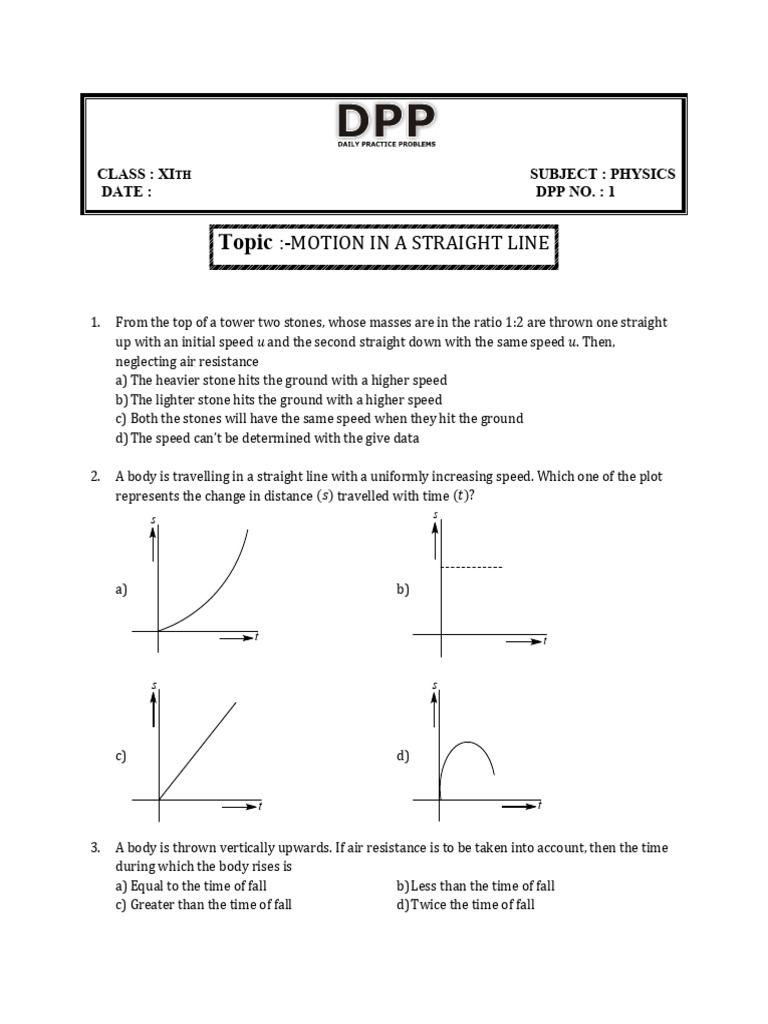 Class 11 dpp1 | PDF | Acceleration | Force