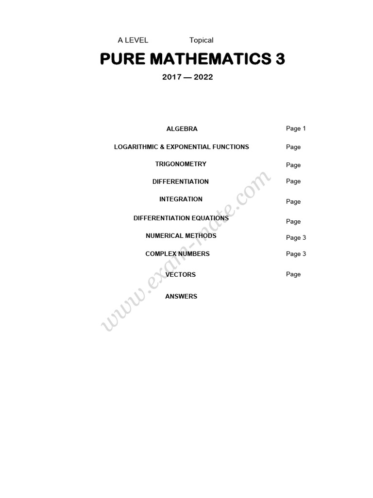 Mathematics Pure 3 Exam Pp | PDF