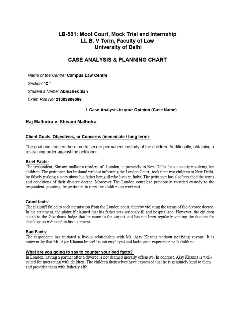 Custody Case Analysis: Malhotra v. Malhotra | PDF | Justice | Social Science