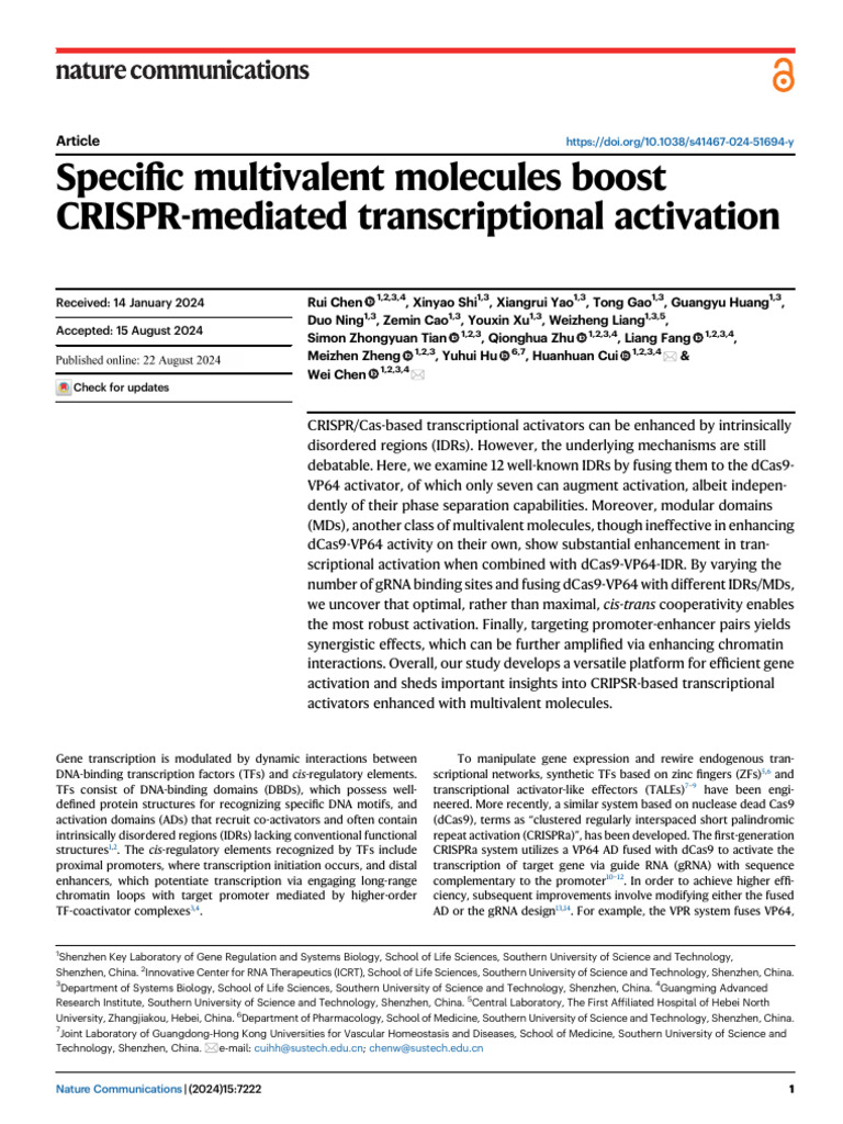 Speci C Multivalent Molecules Boost CRISPR-mediated Transcriptional Activation | PDF
