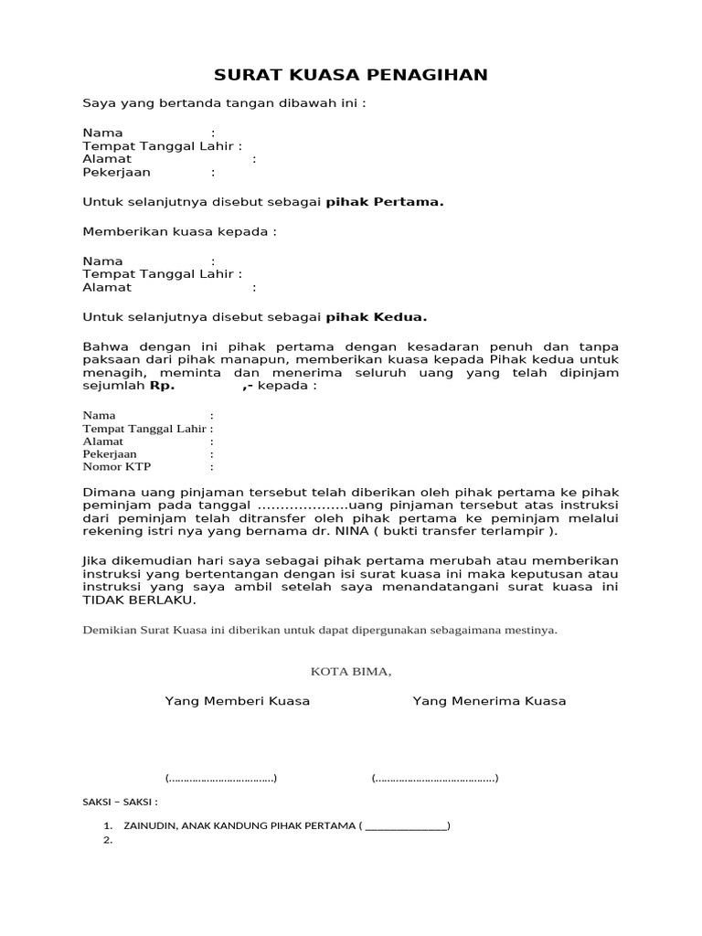 Surat Kuasa Penagihan Hutang | PDF