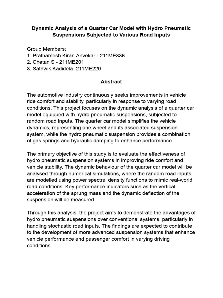 Dynamic Analysis of a Quarter Car Model With Hydro Pneumatic ...