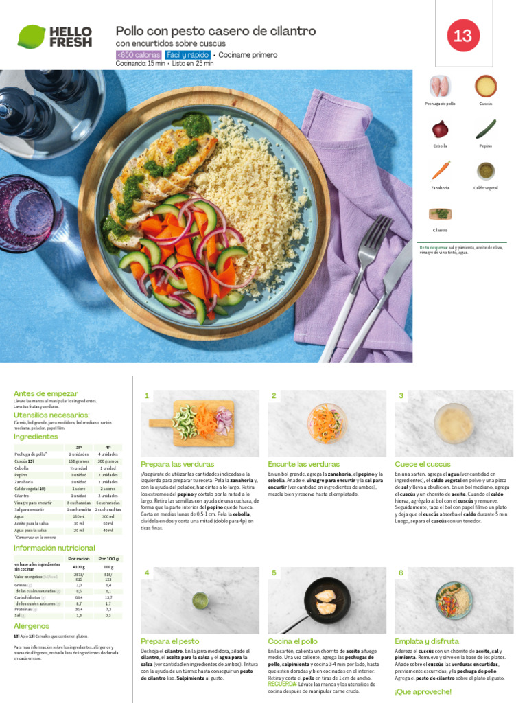 Pollo Con Pesto Casero de Cilantro | PDF | Cocina asiática | Alimentos