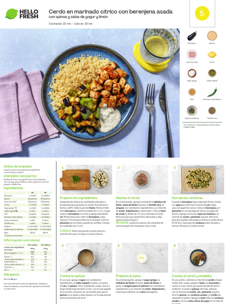 Cerdo marinado con quinoa y verduras | PDF | Salsa | Vegetales