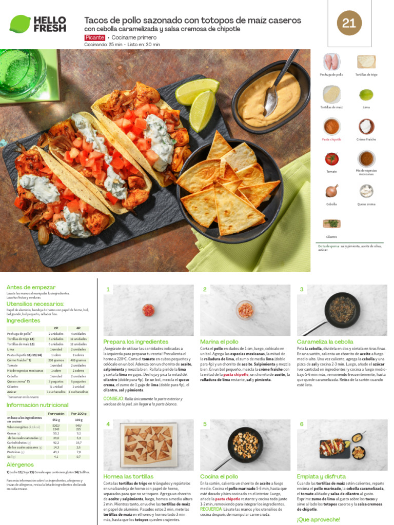 Tacos de Pollo Sazonado Con Totopos de Maíz Caseros | PDF