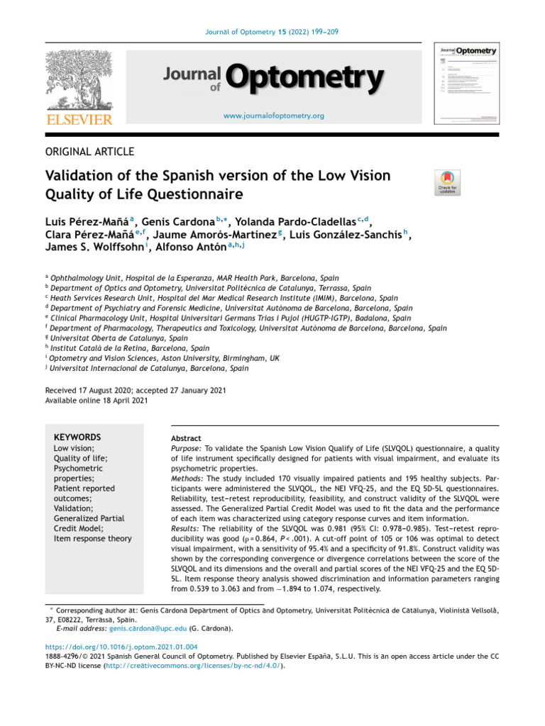 Validation of The Spanish Version of The Low Vision Quality of Life ...