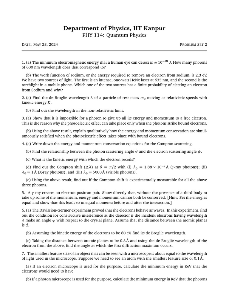 Phy114 Prob Set 2 | PDF | Electron | Technology & Engineering