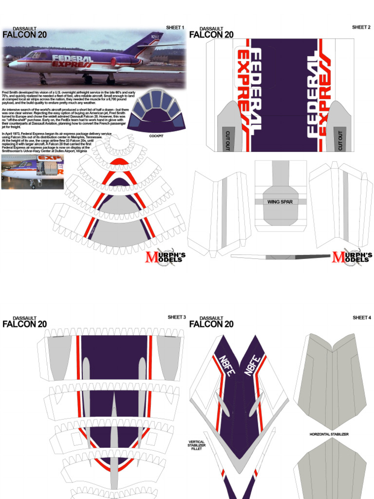 DASSAULT FALCON 20 Federal Express Papercraft Prueba Final | PDF