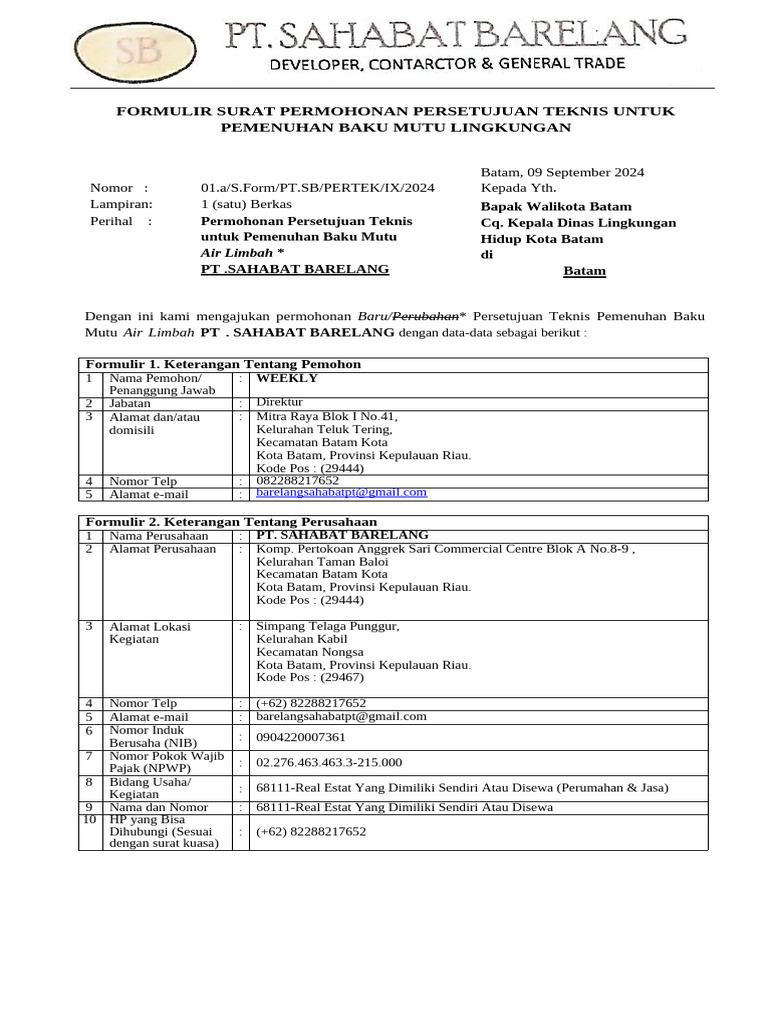 Formulir Perstek | PDF