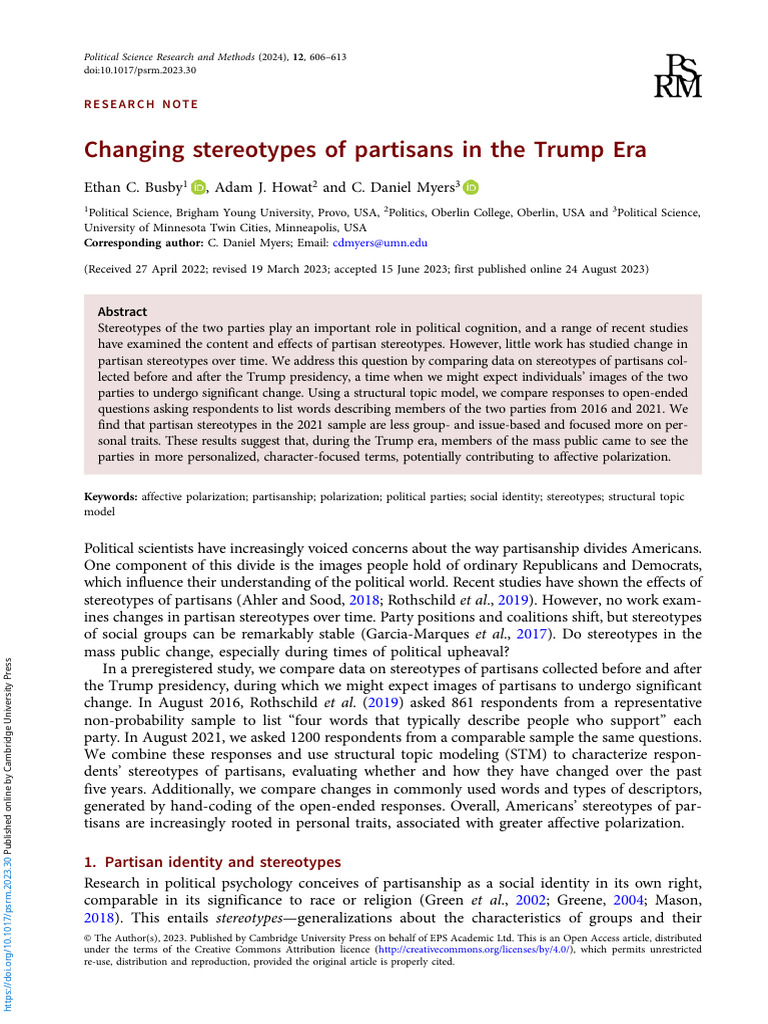 Changing Stereotypes of Partisans in The Trump Era | PDF