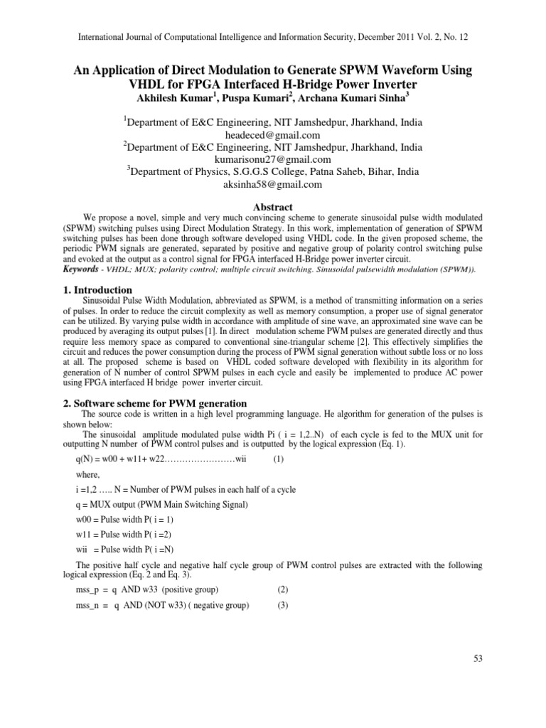 Paper-7 An Application of Direct Modulation To Generate SPWM Waveform Using VHDL For FPGA ...