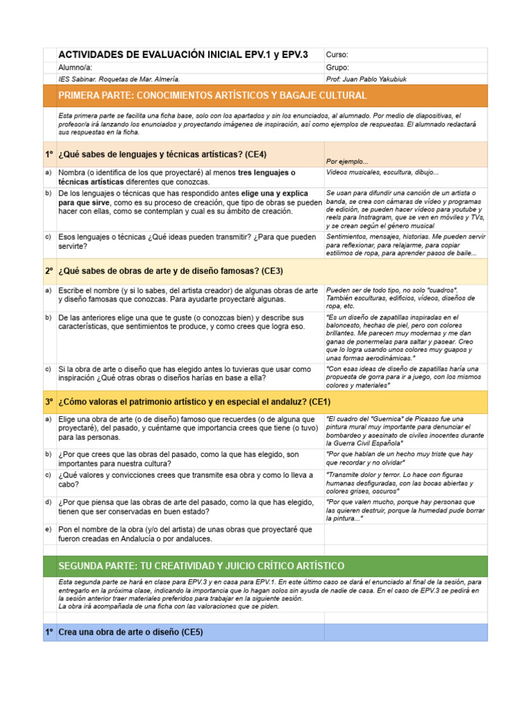 Eval Inicial Epv.1 Epv.3 | PDF