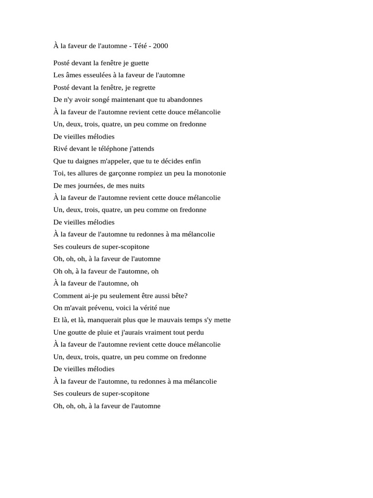 À La Faveur de L'automne - Tété | PDF
