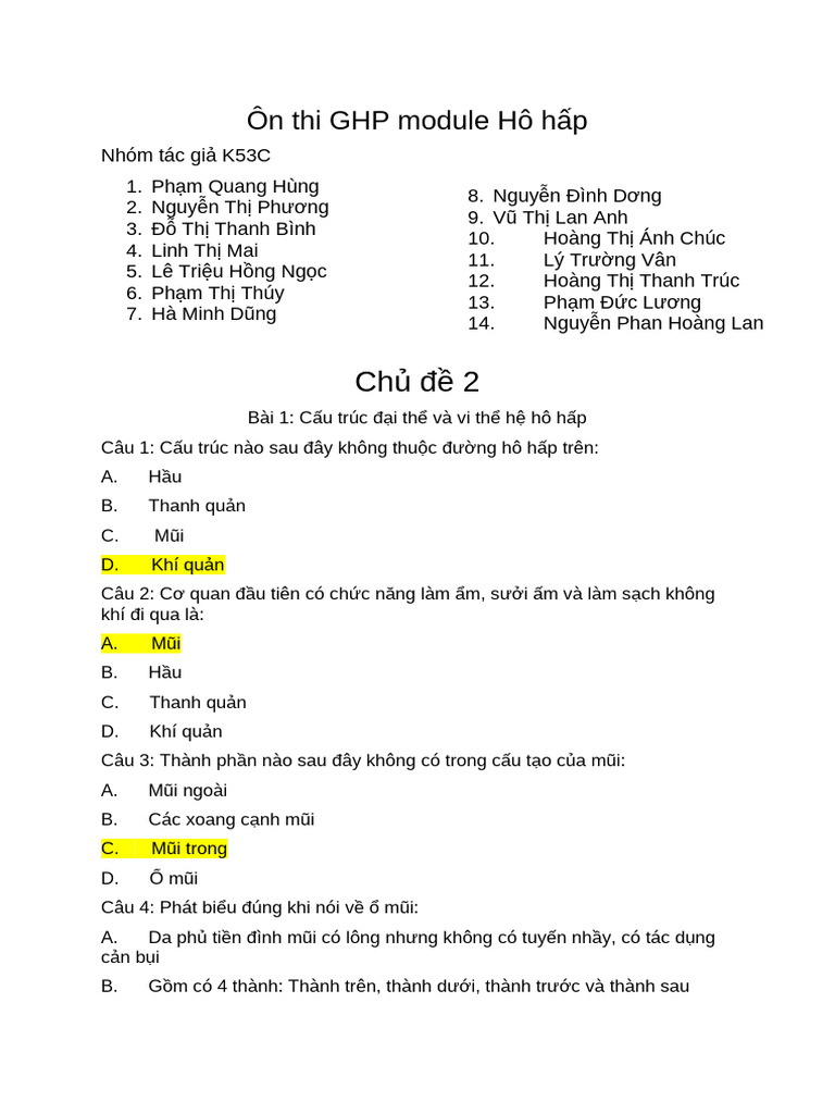 Ôn thi GHP module Hô hấp đang làm | PDF