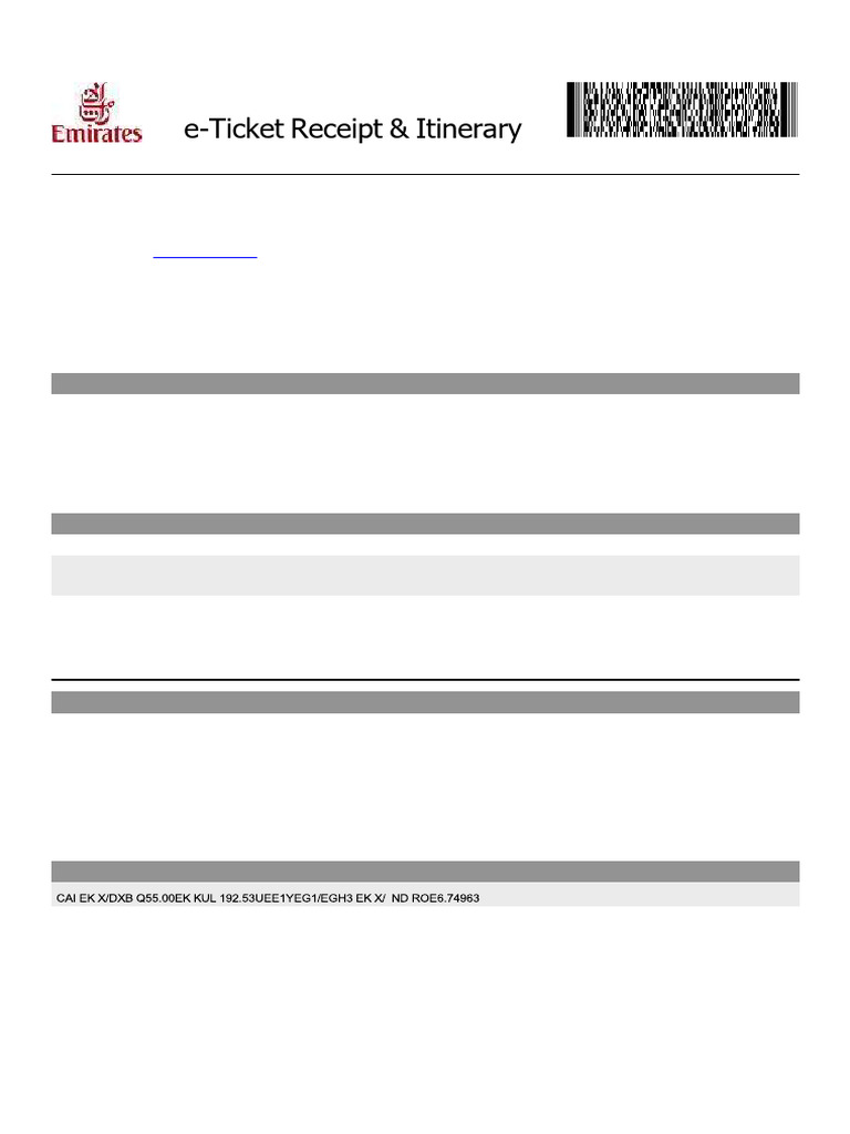 Emirates - Airline's E-Ticket | PDF