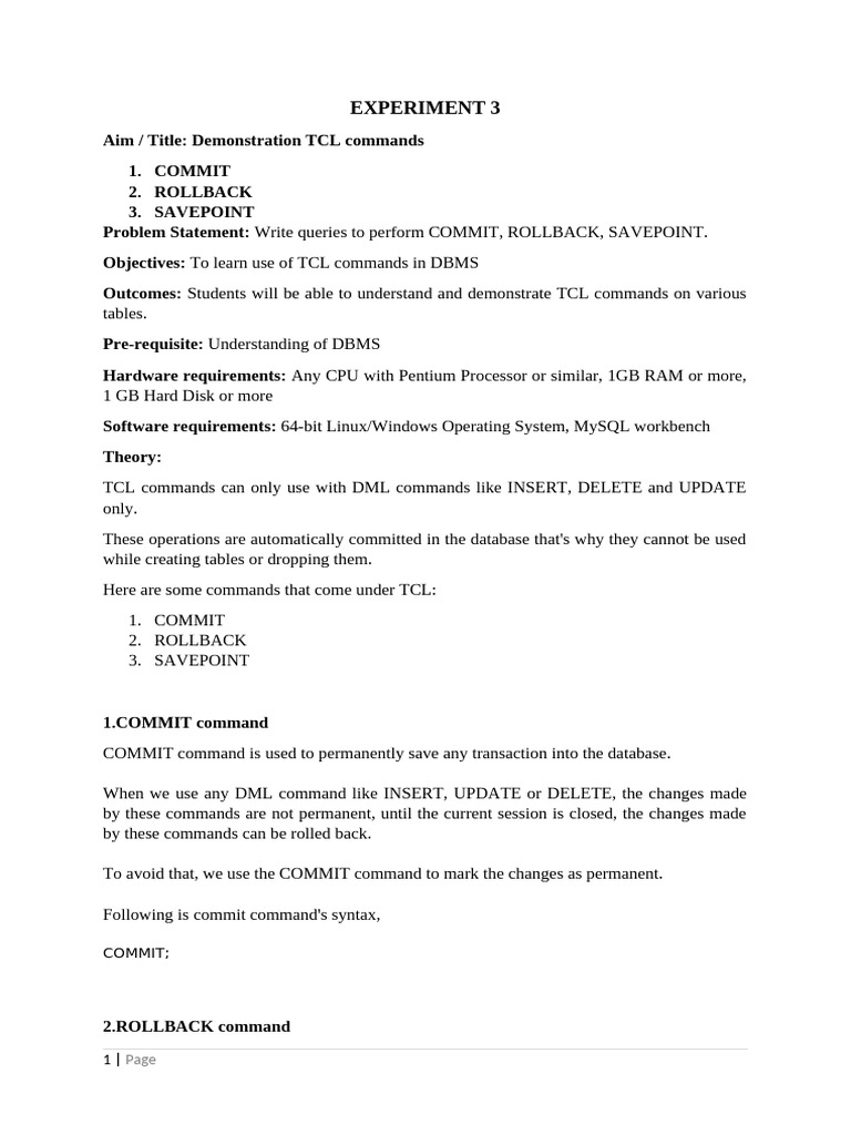 Experiment 3 - TCL | PDF