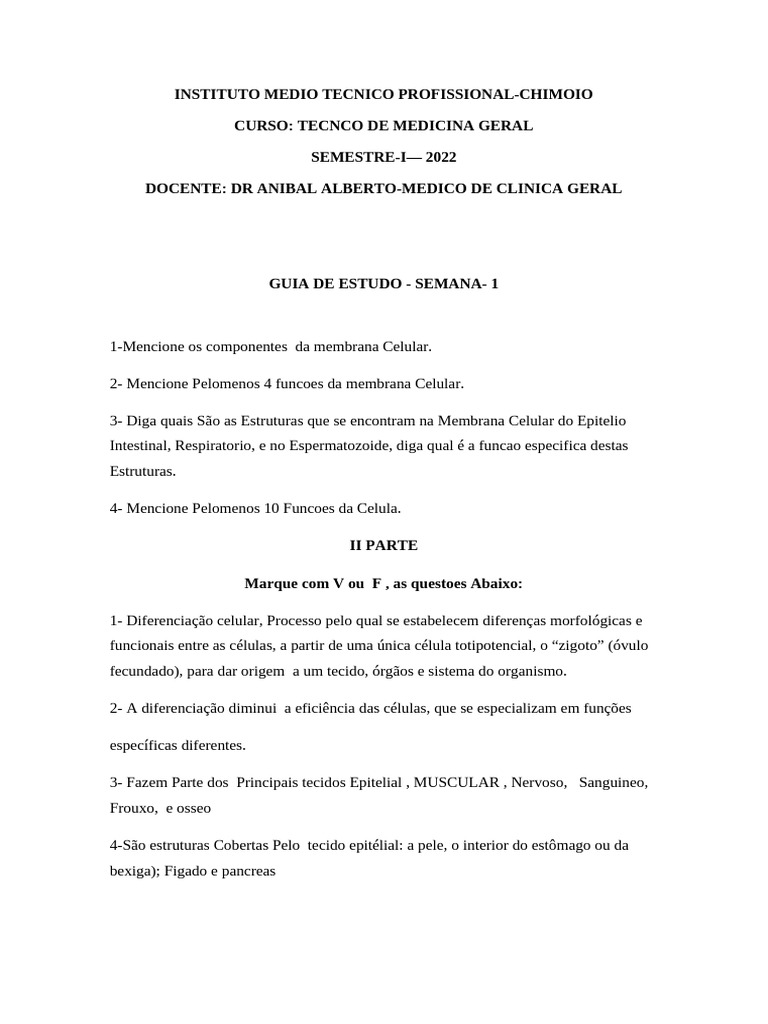 Semana 1 Guia de Estudo Imtp | PDF